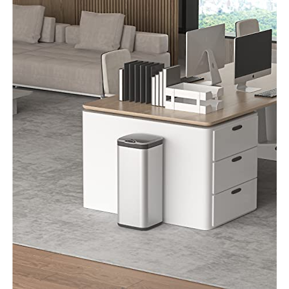 Square Stainless Steel ELPHECO 8 Gallon Sensor Trash Can with Lid, 30 Liter Automatic Kitchen Garbage Can, Slim Metal Trash Can for Home, Hotel, Office Building, Public Places