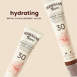 Hawaiian Tropic Sheer Touch Face Serum SPF 30, 1.4oz | Hyaluronic Acid Hydrating Serum For Women and Men | Travel Sunscreen