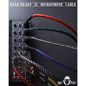 Mophead 15-Foot Balanced XLR Microphone Cable - 3-Pin XLR Male to XLR Female Pro Grade Double Insulated Tweed Braided (Red and Black Stripes)