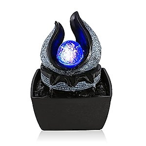 WICHEMI Indoor Fountain Tabletop Fountain Mini Waterfall Fountains Relaxation Water Feature Feng Shui Zen Meditation Desktop Fountain with Rolling Ball for Home Office Indoor Spaces Decor (Style 1)