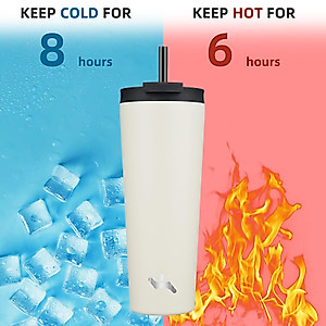 Konokyo 26 OZ Insulated Tumbler with Lid and 2 Straws Stainless Steel Water Bottle Vacuum Travel Mug Coffee Cup,Angel White