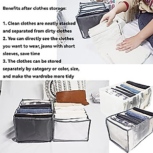 S-SNAIL-OO 7 Grids Washable Wardrobe Clothes Organizer, 2PCS Foldable Visible Grid Storage Box with Multiple Layers, Storage Containers for Scarves, Leggings (Jeans Grid&Leggings Grid, 2Grey)
