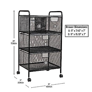 Mind Reader 4DRMESH-BLK Rolling Cart, Black