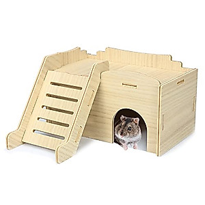 Jevnd Syrian Hamster Hideout, Woodland Hamster House Habitats Decor, Gerbil House with Climbing Ladder and Window, Detachable Hamster Toys, Handmade Hamster Hut Play/Chew/Hide for Gerbil and Lemmings
