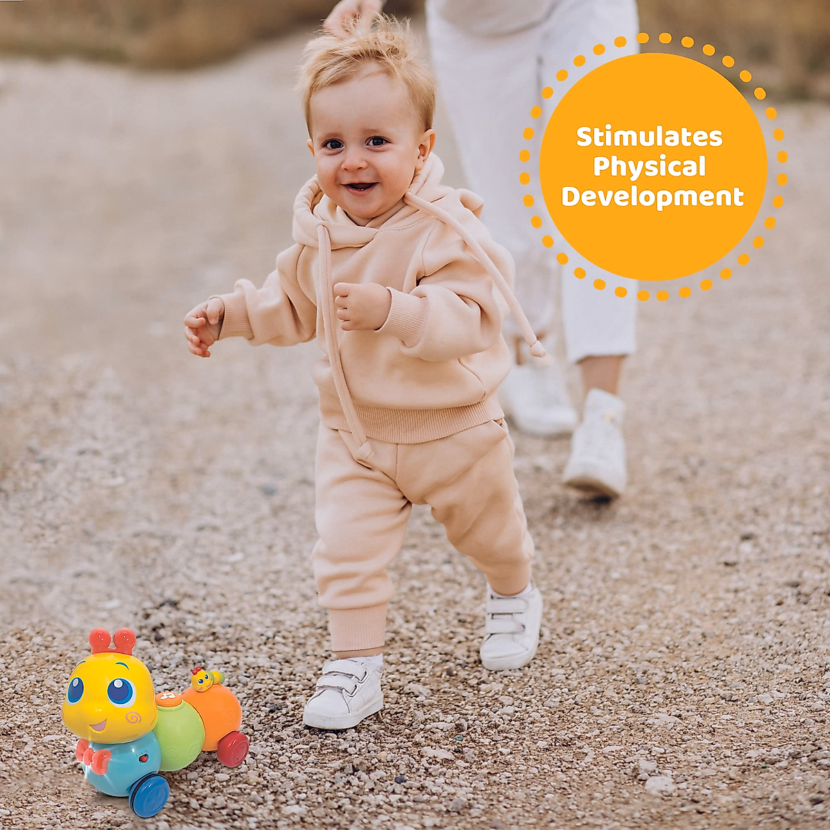 KiddoLab Crawling Caterpillar Baby Toy - Apple-Shaped Remote Control with Easy-Press Buttons- Plays 10 Children's Nursery Rhymes - Musical Toys for Toddlers