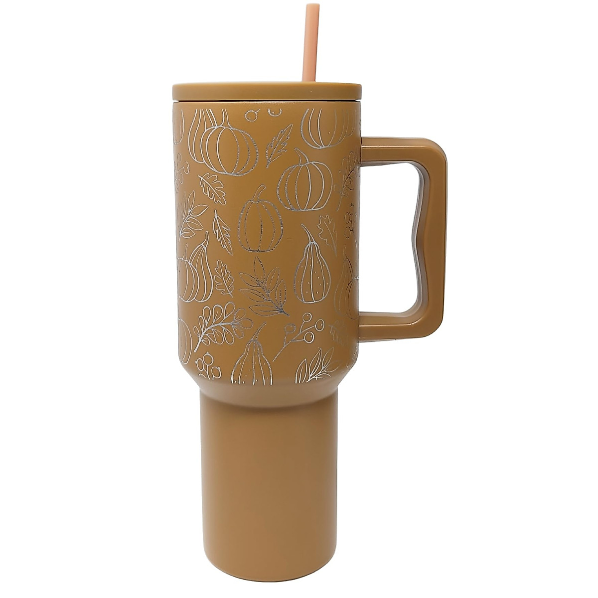 FTB Creative 40oz Custom Designed Wander Tumbler, Double Wall Stainless Steel, with Lid and Straw (Almond Butter, Oh My Gourd)