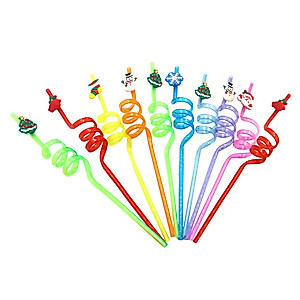 Amosfun 10pcs Christmas Straws Silly Crazy Loop Straws Plastic Party Drinking Straws Christmas party supplies