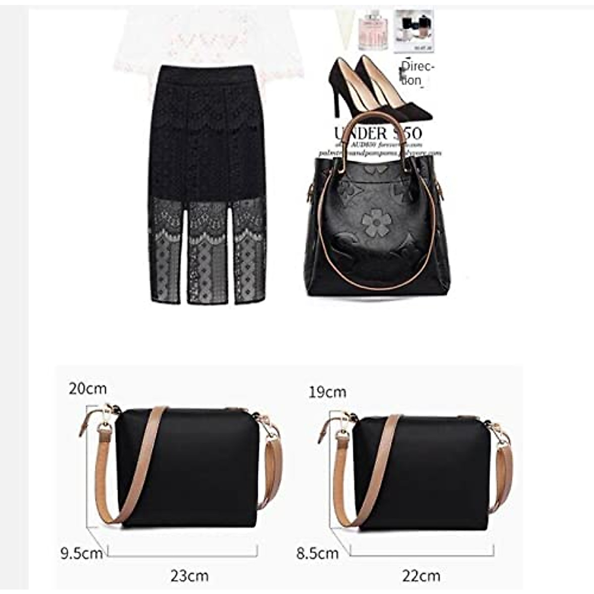 MMKJHNBHQ Women's Leather Tote Wallet, Casual Top Handle Bucket Crossbody Travel Shopping Shoulder Bag (Black)