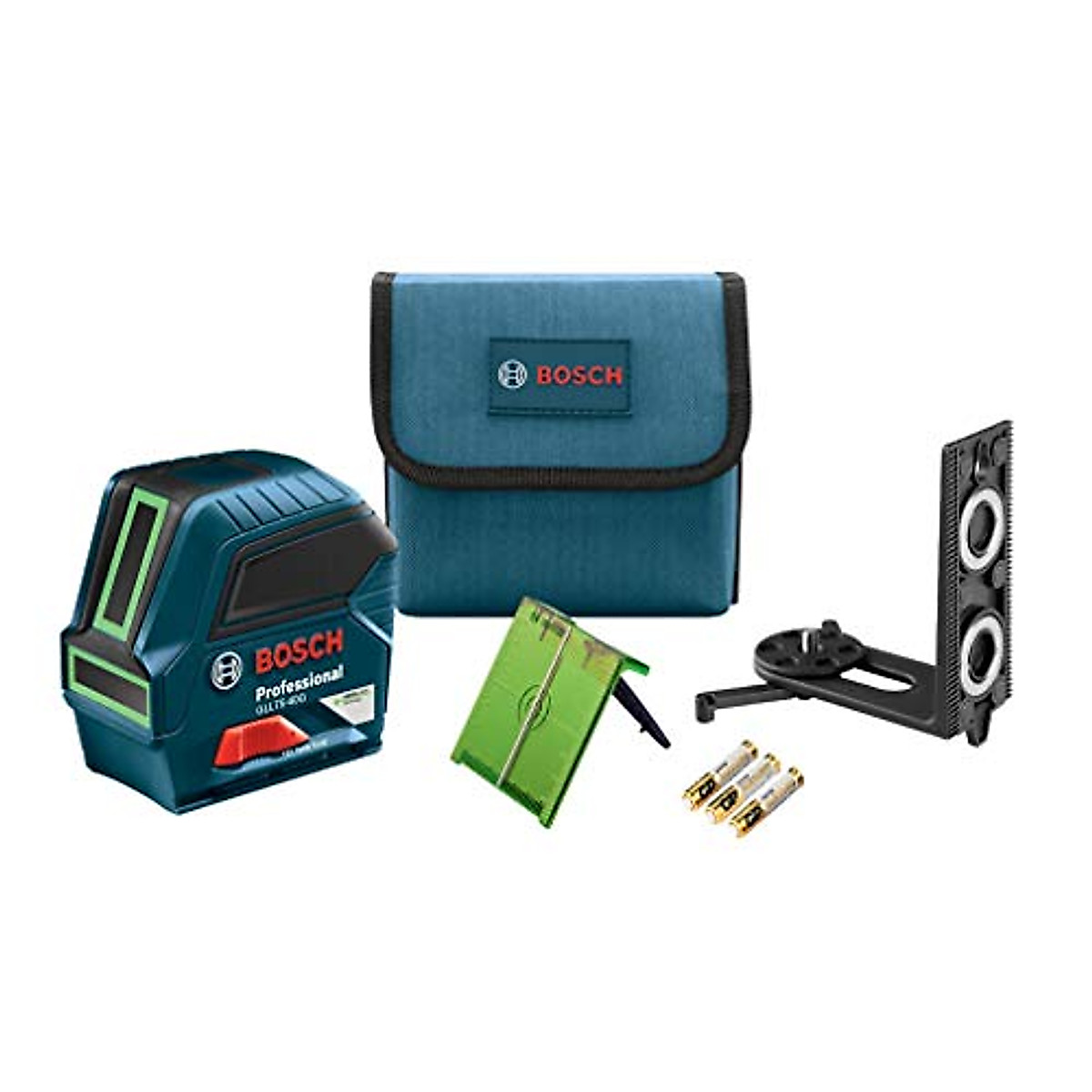 BOSCH GLL75-40G 75ft Green-Beam Self-Leveling Cross-Line Laser with VisiMax Technology, L-Bracket Adjustable Mounting Device and Carrying Pouch , Red