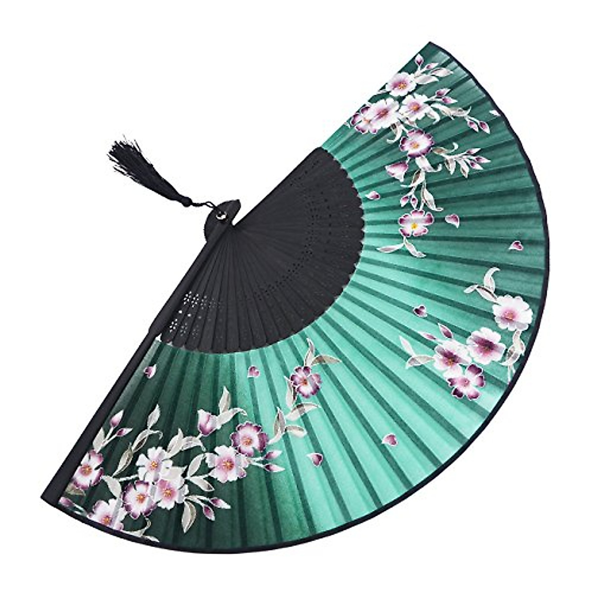 Amajiji® Charming Elegant Modern Woman Handmade Bamboo Silk 8.27" (21cm) Folding Pocket Purse Hand Fan/Chinese Japanese Vintage Retro Style Handheld Folding Fan (Green)