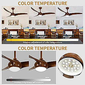 ARONKID 52 Inch Wave Design Ceiling Fan with Lights, Indoor and Outdoor Ceiling Fans with Remote,Dimmable (3000K-6000K), 3 Plywood Blades,Reversible,Walnut