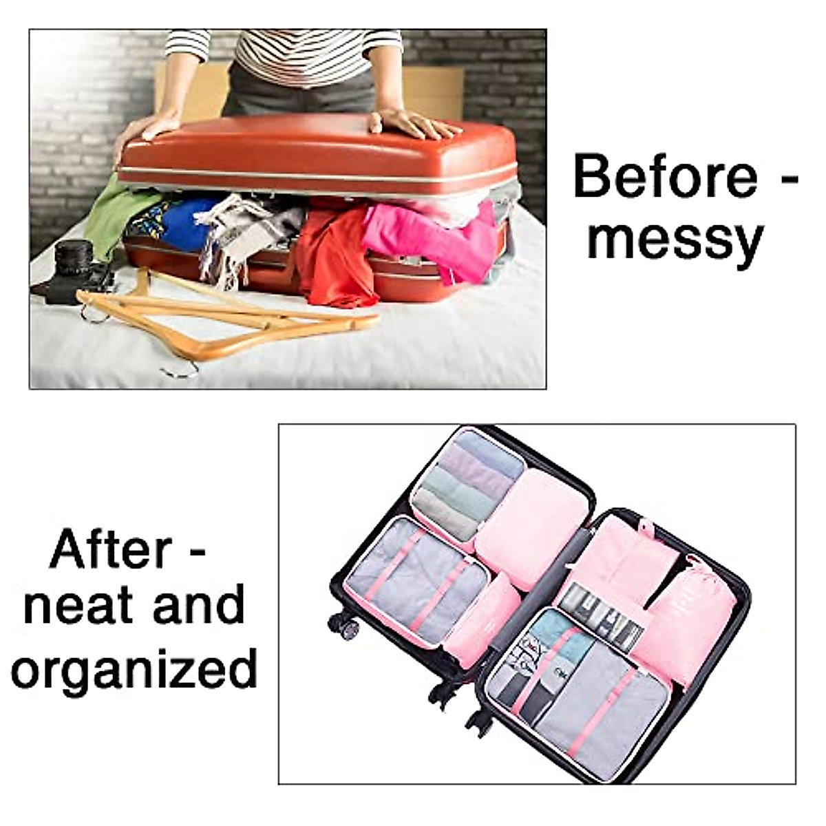 Blibly Packing Cubes for Suitcase, 9 PCS Lightweight Travel Luggage Organizers Set, Waterproof Luggage Packing Cubes for Travel Accessories(Pink)