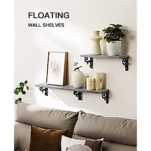AMADA HOMEFURNISHING Floating Shelves, Grey Wall Shelves for Bedroom, Bathroom, Kitchen, Living Room, Shelves for Wall Decor Set of 3, Waterproof - AMFS21