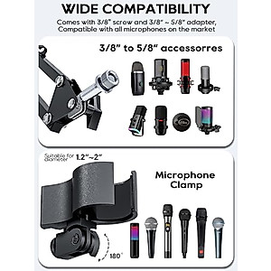 CACENCAN Boom Arm, 360° Rotatable Microphone Stand with Desk Mount, Foldable Desk Mic Arm with 3/8'' to 5/8'' Screw Adapter, Microphone Arm for Live Streaming, Gaming, Podcasting[Heightened Version]