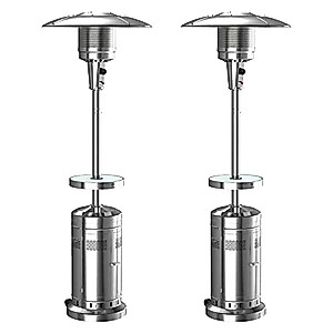 ROMONICA 48000BTU outdoor garden Silvery heater high vertical hammer facing garden outdoor heater propane vertical, with wheels and LED table, stainless steel - 2 set
