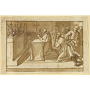 ArtDirect Workshop of Cesare Nebbia 24x17 Black Modern Frame and Double Matted Museum Art Print Titled - Saint Charles Borromeo Venerating the Relics (C. 1604)