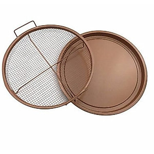 Nonstick Round Crisper Tray, Copper Oven, Turn Your Oven Into An Air Fryer - 2 Pc Set, Frying Basket And Baking Sheet, Dishwasher Safe, Heat-Resistant