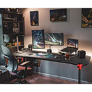 Homall 60 Inch Computer Gamer Desk with Full Desk Mouse Pad, Carbon Fiber Surface PC Table Adjustable Height, Gaming Rack, Headphone Hook and Cup Holder(Black)