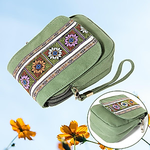 Goodhan Embroidery Canvas Crossbody Bag Cell phone Pouch Coin Purse for Women