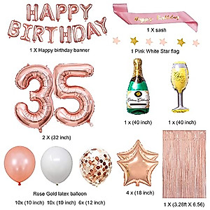 Fancypartyshop 35th Birthday Decorations - Rose Gold Happy Birthday Banner and Sash with Number 35 Balloons Latex Confetti balloons Ideal for Girl and Women 35 Years Old Birthday Rose Gold