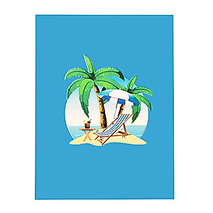 iGifts And Cards Oceanfront 3D Pop Up Greeting Card - Tree, Palms, Ocean, Beach, Vacation, Calm, Bon Voyage, Fun, Just Because, Retirement, Mother’s Day, Father's Day, Happy Birthday