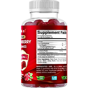 Vitabod Cranberry Gummies Urinary Tract Health Supplement - 1000mg - 180 Pectin Based Gummies