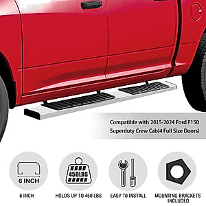 COMNOVA Running Board Compatible with 15-24 Ford F150 Crew Cab(4 Full Size Doors) Side Steps for 2017-2024 Ford F250 F350 Super Duty Crew Cab.6 Inch High Light Stainless Steel Running Boards & Steps