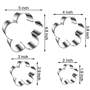 Plum Blossom Flower Cookie Cutter Set Large - 5 Inch, 4 Inch, 3 Inch, 2 Inch - Five Petal Scalloped Edge Spring Flower Cookie Cutters Shapes Molds - Stainless Steel