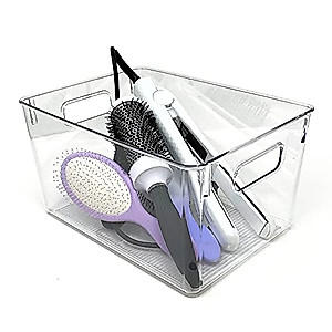 Isaac Jacobs 3-Pack Large Clear Storage Bins with Handles, Plastic Organizer for Home, Room, Office, Fridge, Kitchen/Pantry Non-Slip Container Set, Food Safe, BPA Free (3-Pack, Large)