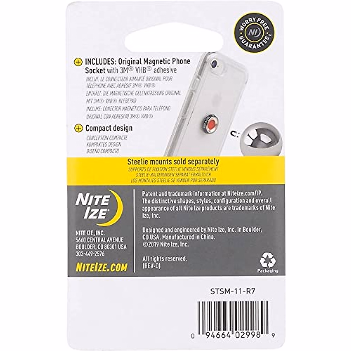 Nite Ize Original Steelie Magnetic Phone Socket - Additional Magnet for Steelie Phone Mounting Systems