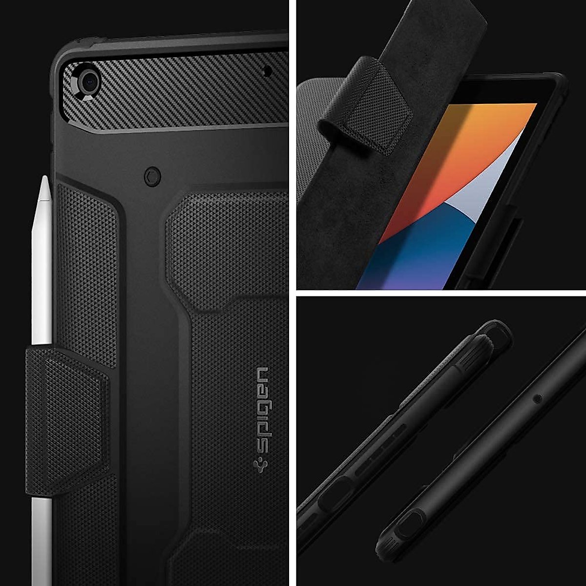 Spigen Rugged Armor Pro Designed for iPad 10.2 Case, iPad 9th Generation Case (2021) / iPad 8th Generation Case (2020) / iPad 7th Generation Case (2019) with Pencil Holder - Black