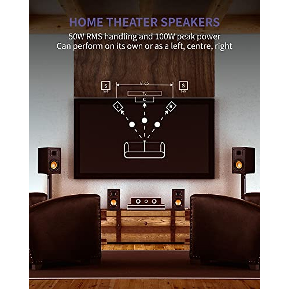 Starfavor 5.25” Passive Bookshelf Speakers Pair, 2-Way Home Stereo Speakers 50 watts RMS, 100 watts Peak Power, 5 inch Wired Audio Speakers for Home Theater -P5