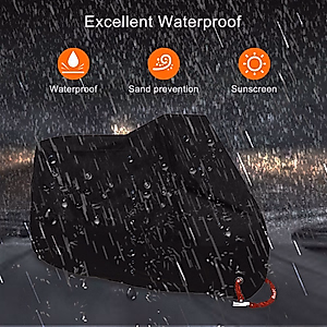 AlleTechPlus Waterproof Motorcycle Cover, Universally Fits up to 108" Motors, 2 Lock-Holes Design, All Weather Protection, Anti-Theft, Durable & Tear Proof (Black-XXXXL)