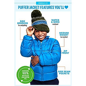 The Children's Place Boys' Medium Weight Puffer Jacket, Wind, Water-Resistant, Black, Medium (7/8)