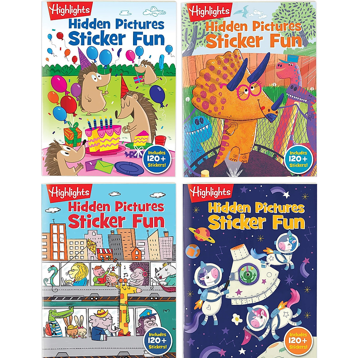 Highlights Hidden Pictures Sticker Fun Sticker Books for Kids Ages 3-6, 4-Pack of Sticker Books, 64 Pages of Seek and Find Sticker Activities, Books Double as Coloring Books, 480+ Stickers, Volume 2