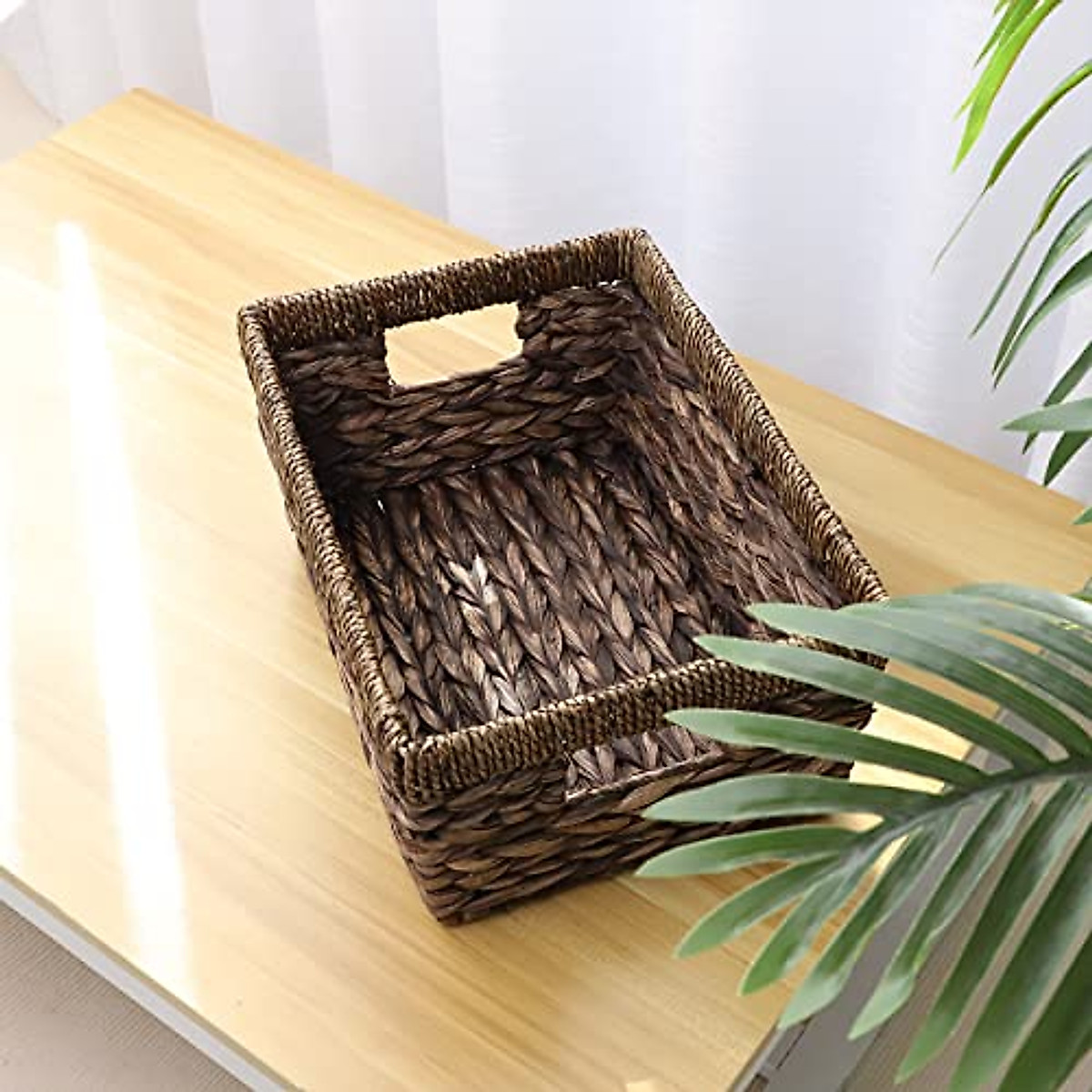 YRMT Wicker Woven Basket Water Hyacinth Storage Baskets for Organizing Medium Basket with Built-in Handles for Pantry Shelves Rectangular 13.8" x 9.8" x 6.3"