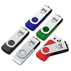 MOSDART 32GB USB 2.0 Flash Drive 5 Pack Swivel Bulk FAT32 Thumb Drives Jump Drive Zip Drive Memory Sticks with Led Indicator,Black/Blue/Red/White/Green (32 GB, 5Pack Mix Color)