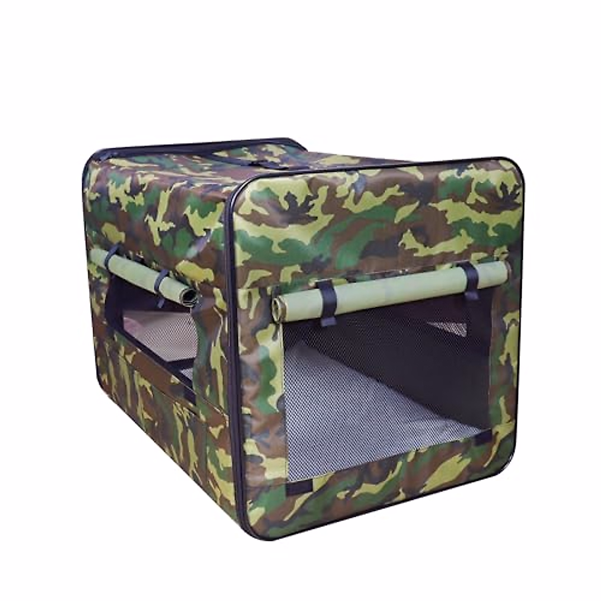 Go Pet Club 43" Soft Collapsible Dog Crate, Portable Pet Carrier, Thick Padded Pet Travel Crate for Indoor & Outdoor, Foldable Kennel Cage with Durable Mesh Windows, Forest Green Camo