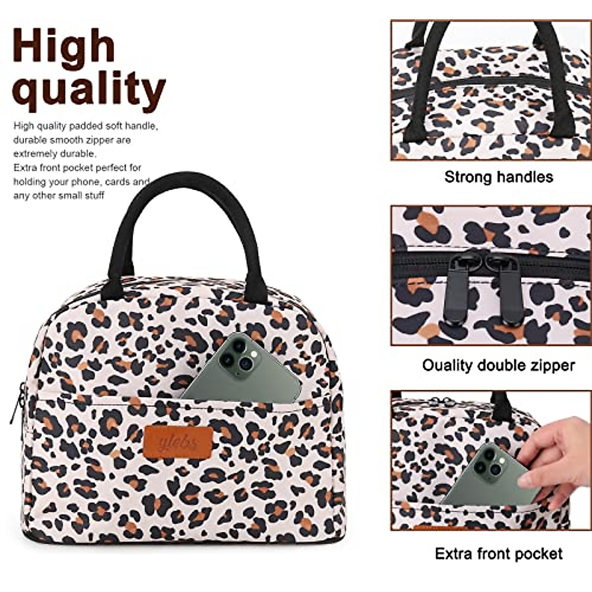 Ylebs Lunch Bag for Women Insulated Lunch Box Reusable Cooler Tote Bag for Work,Water-resistant Thermal(Leopard)
