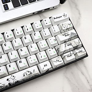 JSJT Custom Keycaps-Keycaps 60 Percent Ink Panda Keycaps PBT Japanese Keycaps 71 Keys OEM Profile Keycap Set Suitable for Cherry MX Switch GK61/GK64/RK61/Anne/GH60 /ALT61 Mechanical Keyboards