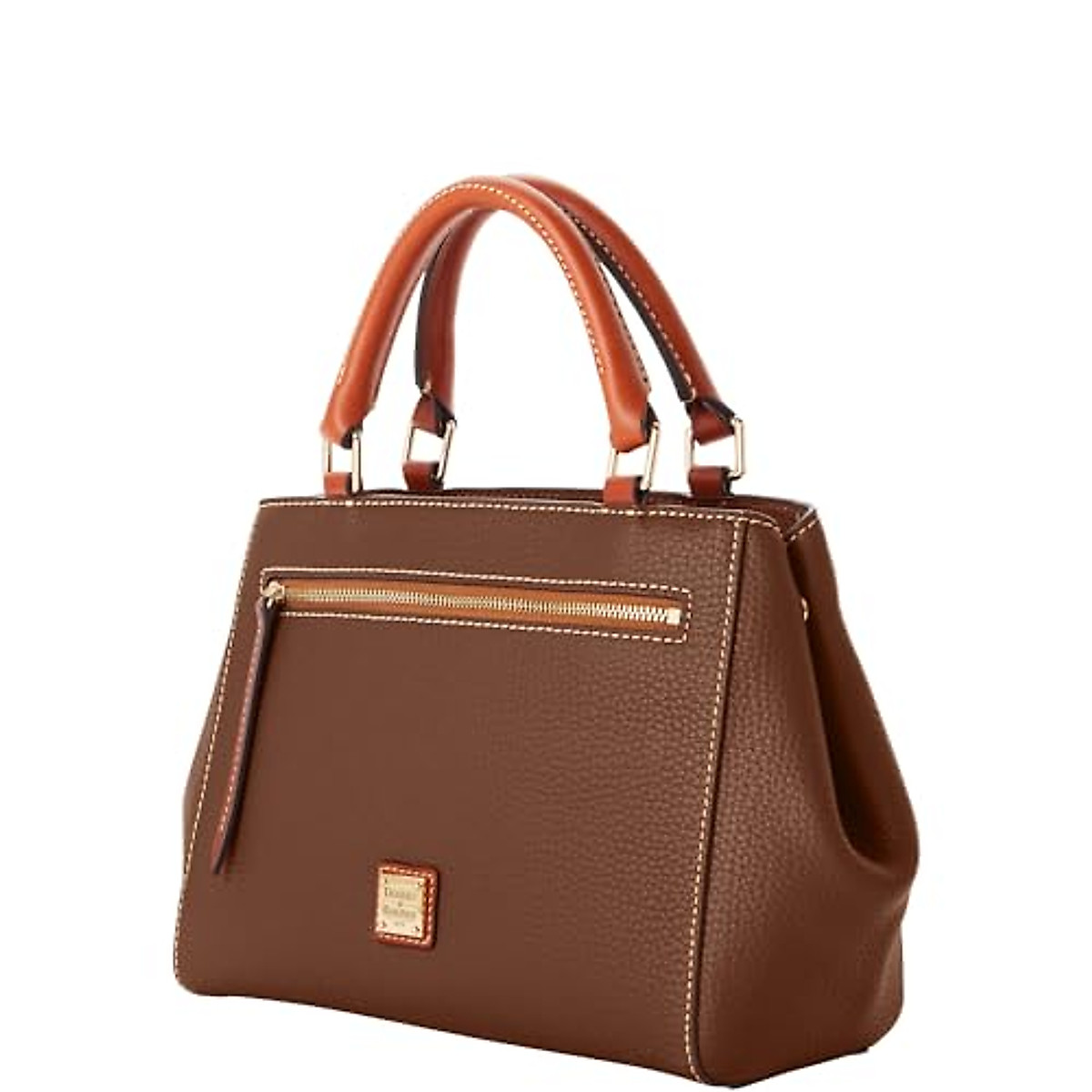 Dooney & Bourke Designer Handbags for Women, Pebble Grain Leather Small Satchel Bag with Crossbody Strap - Brown