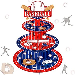 Baseball Theme Cupcake Stand 3 Tiered Baseball Cupcake Stand Sport Theme Cake Holder Baseball Player Cake Decoration for Baseball Softball Sport Birthday Party Supplies