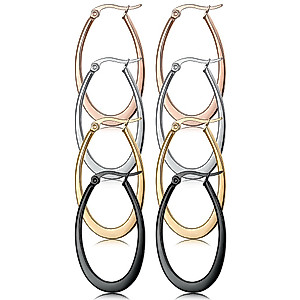 Jstyle 4 Pairs a Set Stainless Steel Teardrop Hoop Earrings for Women 40MM