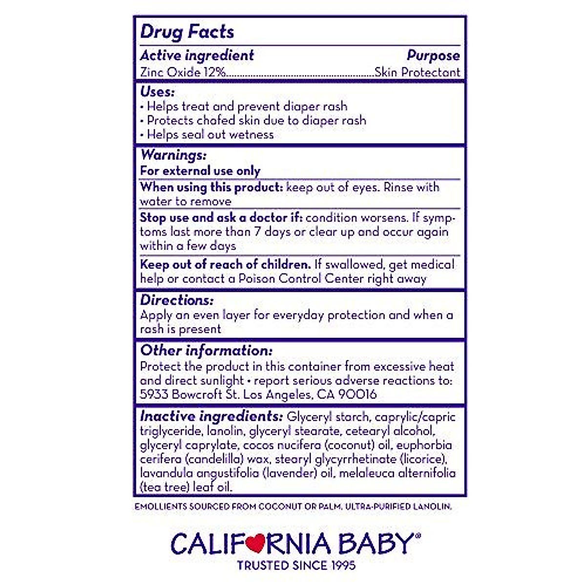 California Baby Calming Diaper Rash Cream | Zinc Oxide Ointment | 100% Bio-Based | Calming Lavender Scent | Hypoallergenic | Soothing Diaper Rash Cream For Baby | 82 g / 2.9 oz.