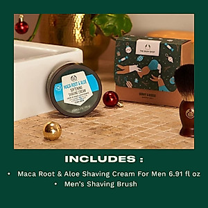 The Body Shop Scruff & Kisses Shaving & Grooming Gift Set – Maca Root & Aloe Shave Cream For Men (6.91 fl oz) & A Shaving Brush