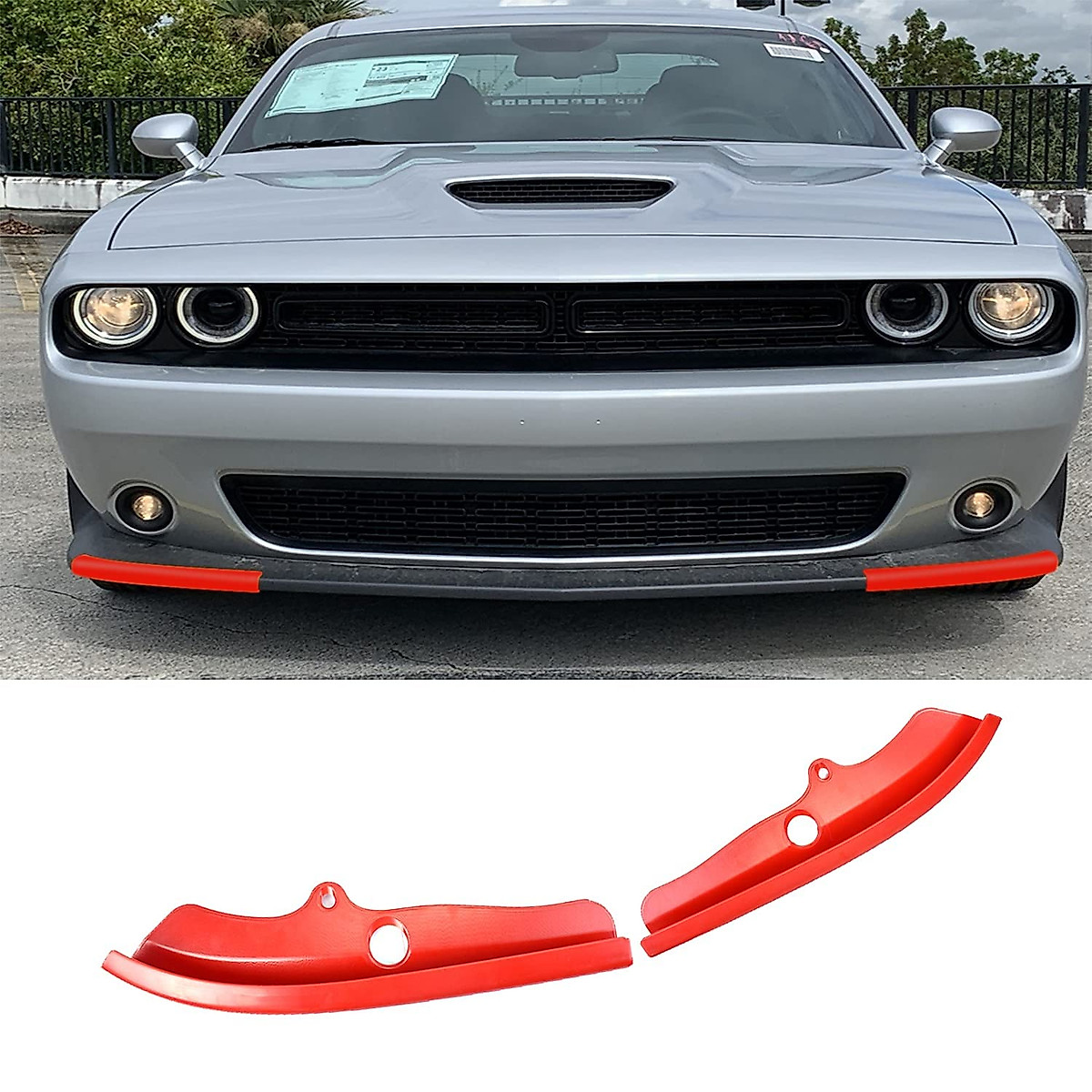 Front Bumper Lip Compatible with 2015-2021 Dodge Challenger R/T Scat Pack 2019-2021 R/T GT Red Not for SXT Widebody