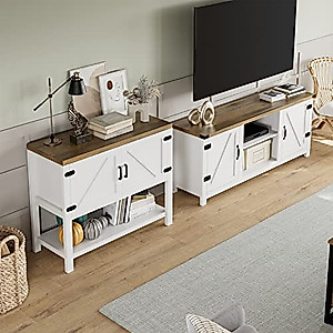 HOSTACK Console Table Sofa Table with 2 Cabinets, Narrow Entryway Table with Storage Shelf, Farmhouse Entry Sofa Tables Buffet Sideboard for Kitchen, Entry Way, Foyer, Dining Room, White/Rustic Brown