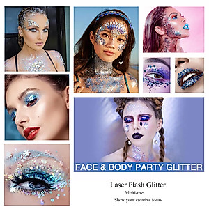 2Pcs White Face&Body Glitter Gel Long Lasting, Unicorn Makeup Face Glitter for Hair Face Nail, Temporary Tattoo for Party Favors Concert Festival, Little Mermaid Sequins White Chunky Body Glitter
