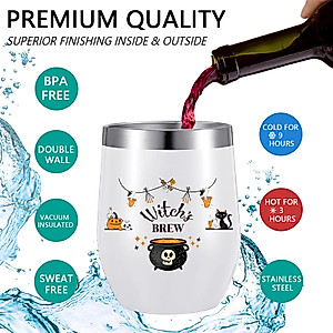 Geiserailie 4 Pieces Witch's Brew Halloween Wine Tumbler 12 oz Gift Mug Witch Room Decor for Witchcraft Women, Double Wall Vacuum Insulated Stainless Steel Coffee Mug with Lid Straw Brush