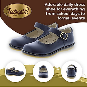 FOOTMATES Allie Leather Mary Jane Girls Party Dress Hard Bottom Shoes with Custom-Fit Insoles, Slip-Resistant Non-Marking Outsoles, Navy - 12 Little Kid (4-8 Years)